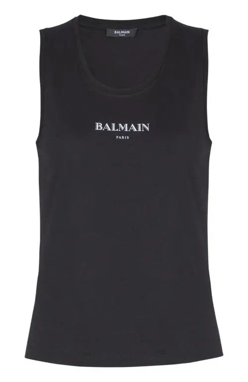 Balmain Printed Cotton Tank Top - Black