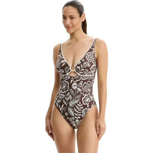 GOTTEX Garden Mist V-neck One Piece - Brown