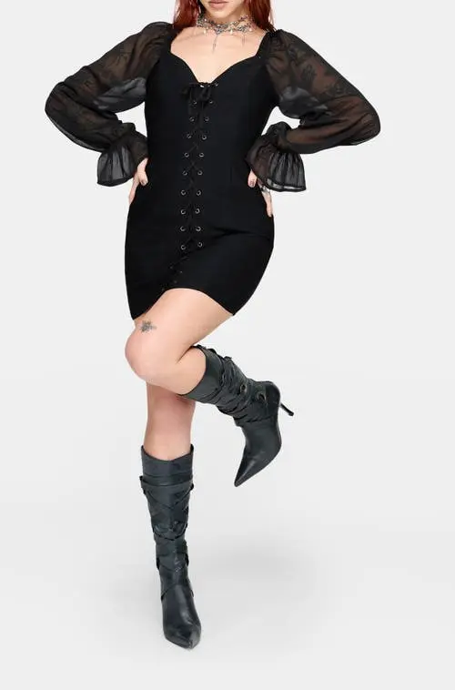 DISTURBIA Lena Corset Mini Dress With Bishop Sleeves - Black