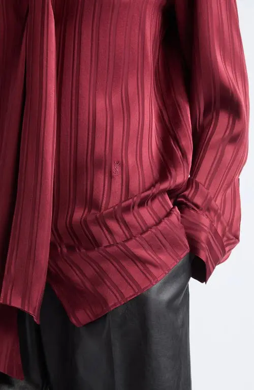 Saint Laurent Satin Stripe Tie Neck Shirt