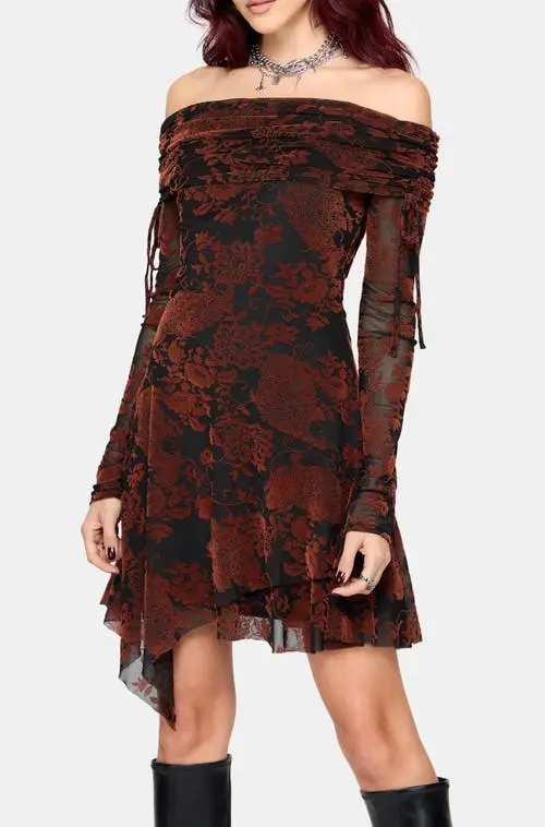DISTURBIA Allegra Bardot Flocked Mini Dress
