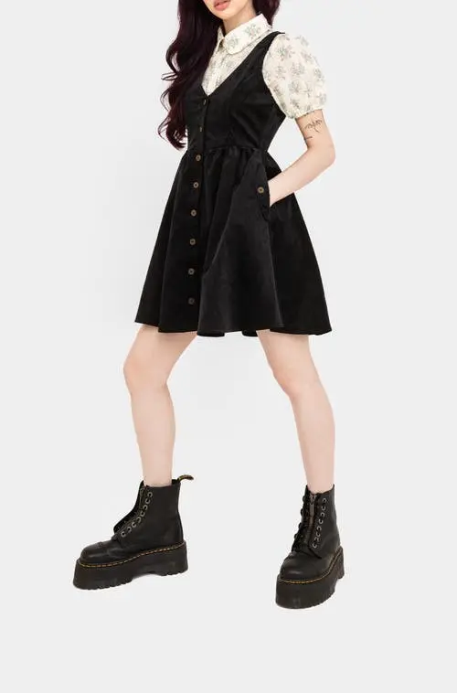 DISTURBIA Iris Button Up Pinafore Mini Dress