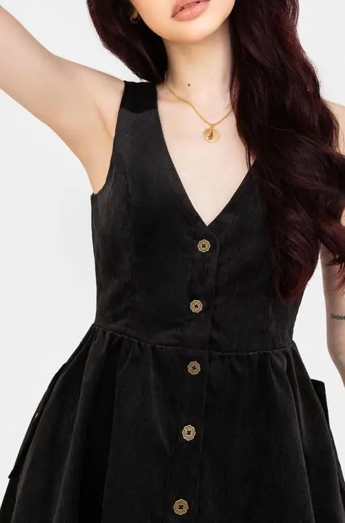 DISTURBIA Iris Button Up Pinafore Mini Dress