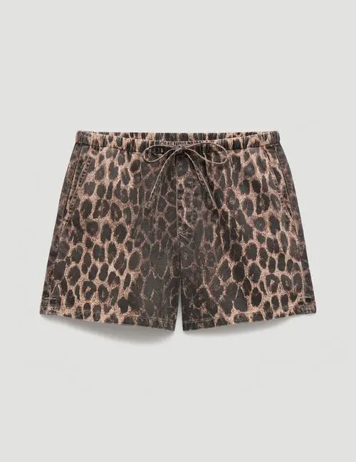HUSH Betty Leopard Print Pull-on Denim Shorts