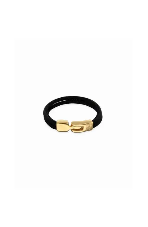 UNODE50 Black Leather Bracelet With Closure - Gold