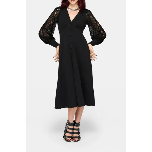 DISTURBIA Covenant Midi Dress With Lace Sleeves