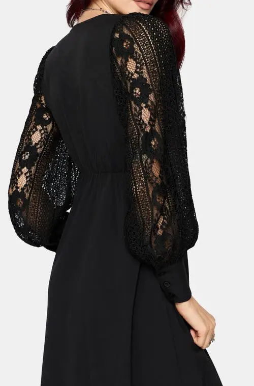 DISTURBIA Covenant Midi Dress With Lace Sleeves