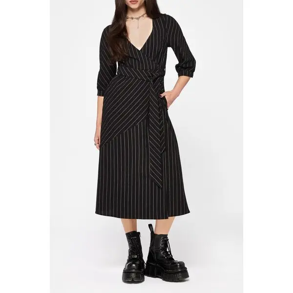 DISTURBIA Kallista Midi Wrap Dress - Black