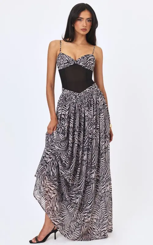 MISS CIRCLE NEW YORK Onora Chiffon Maxi Dress - Zebra Print