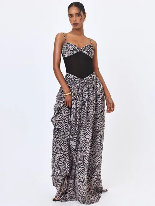 MISS CIRCLE NEW YORK Chiffon Maxi Dress - Zebra Print