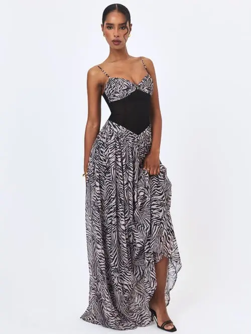 MISS CIRCLE NEW YORK Chiffon Maxi Dress - Zebra Print