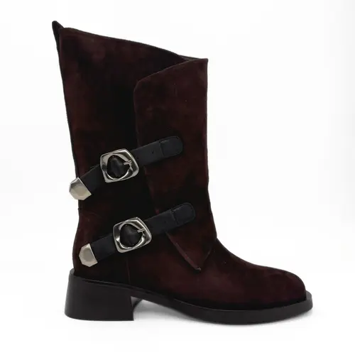 AMIE RAFA Remi Suede Moto Boots - Brown