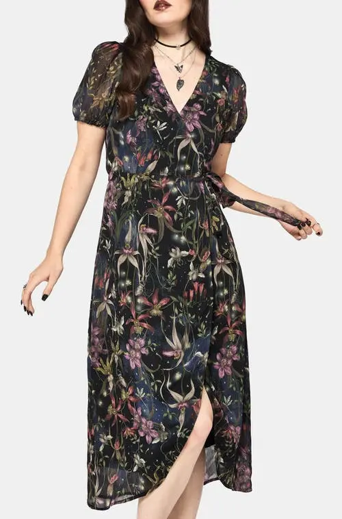 DISTURBIA Elide Orchid Wrap Midi Dress