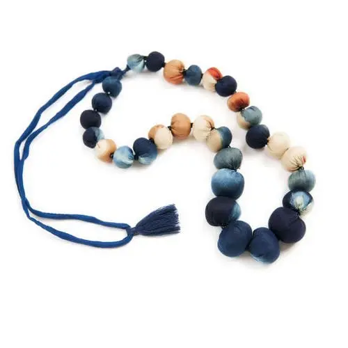 STUDIO VARIOUSLY Mihika Silk Beaded Necklace Modern Artisanal - Indigo
