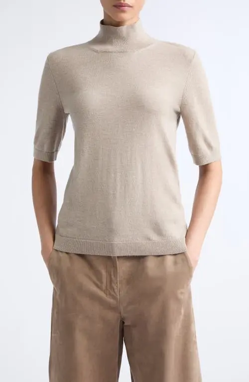 Max Mara Mock Neck Short Sleeve Sweater - Beige