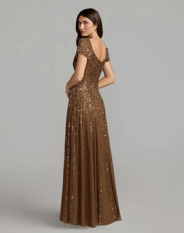 Mac Duggal Sequined Evening Gown With Embellished Shoulders