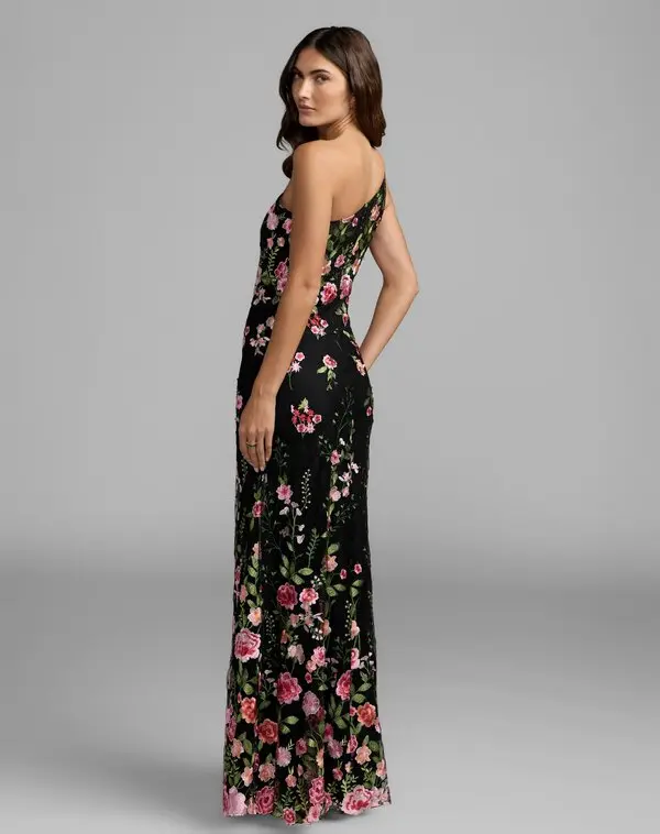 Mac Duggal One Shoulder Floral Embroidered Gown
