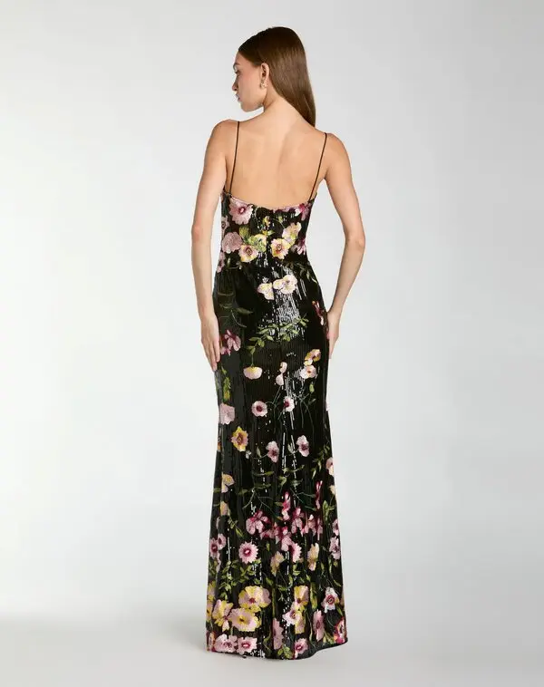 Mac Duggal Petite Sleeveless Bustier Floral Applique Gown
