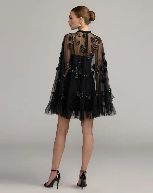 Mac Duggal Embellished Long Sleeve Trapeze Dress With Ruffle Hem