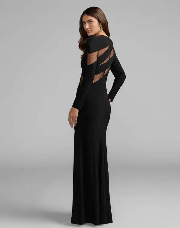 Mac Duggal Jersey Long Sleeve Illusion Cut Out Gown