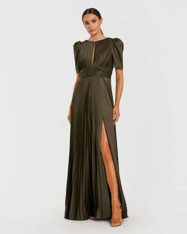 Mac Duggal Petite Dark Evening Gown With Slit - Green