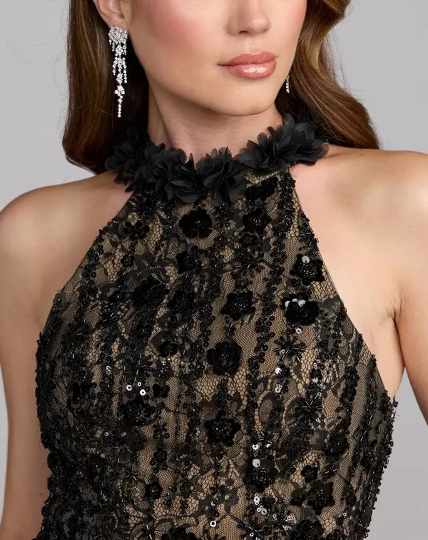 MAC DUGGAL COLLECTION Embellished Lace Halter Neck Mermaid Gown