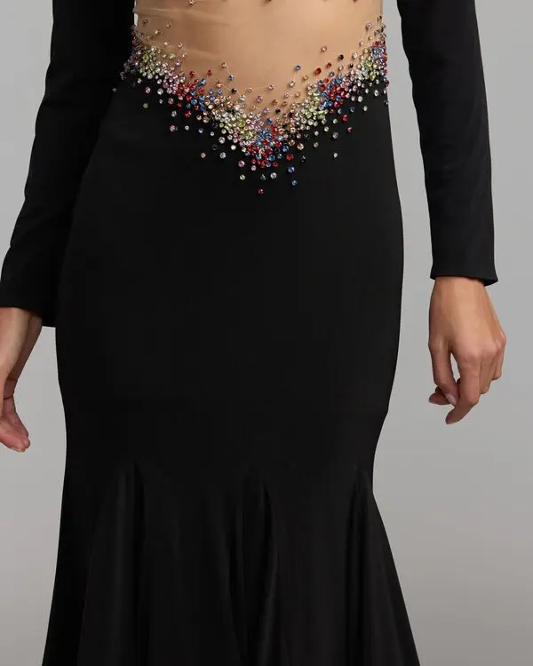 Mac Duggal Crystal Embellished Illusion Jersey Gown