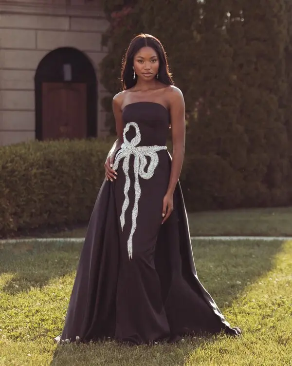 Mac Duggal Strapless Embellished Satin Gown With Overskirt