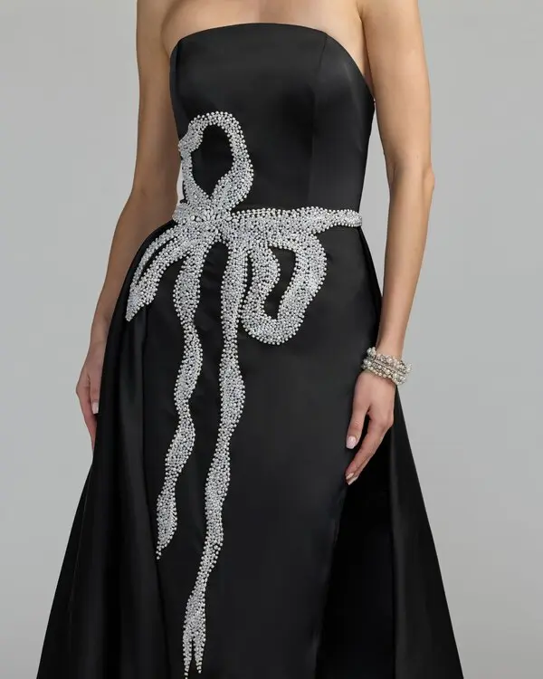 Mac Duggal Strapless Embellished Satin Gown With Overskirt