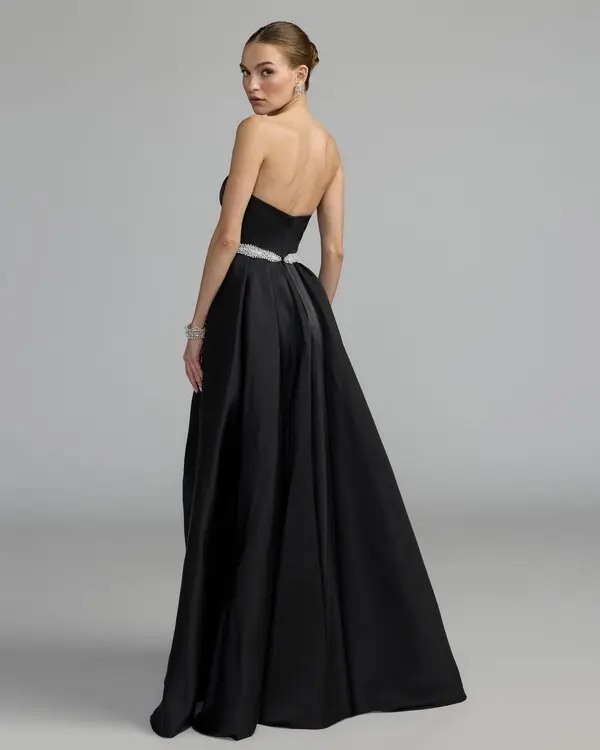 Mac Duggal Strapless Embellished Satin Gown With Overskirt