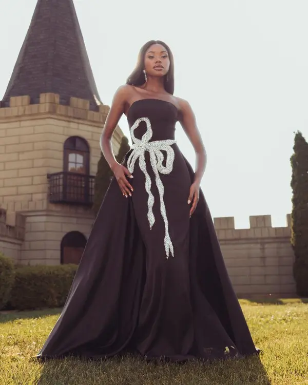 Mac Duggal Strapless Embellished Satin Gown With Overskirt