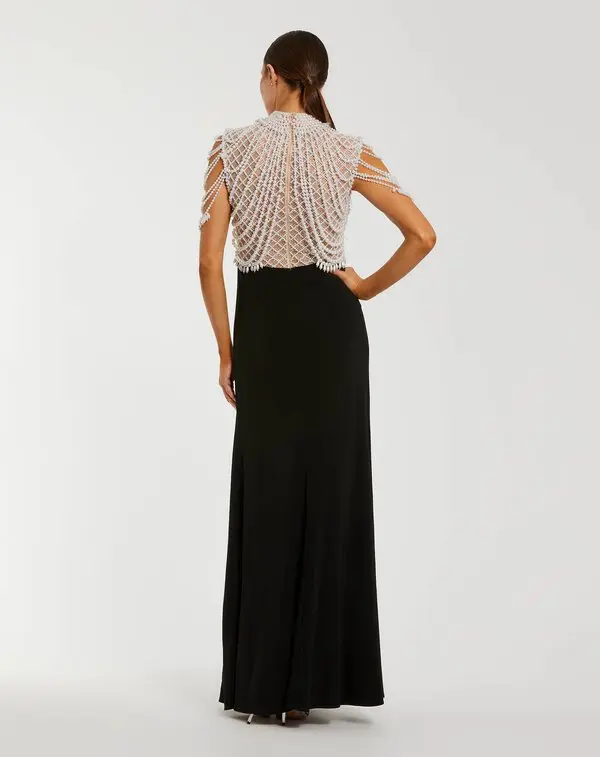 Mac Duggal Jersey Gown With Draped Pearl Beading