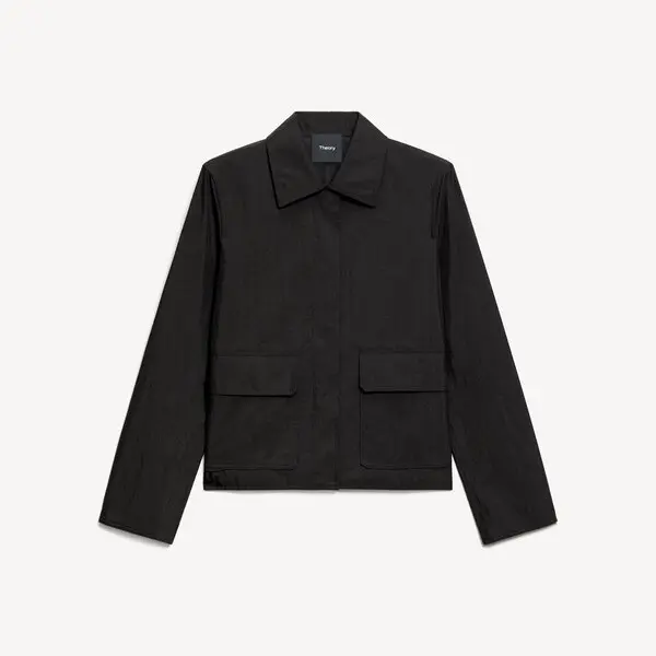 Theory Boxy Patch Pocket Jacket In Trench Cotton - Black