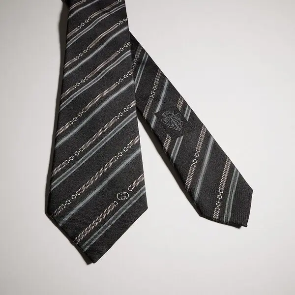 Gucci Interlocking G Horsebit Belt Silk Jacquard Neck Tie