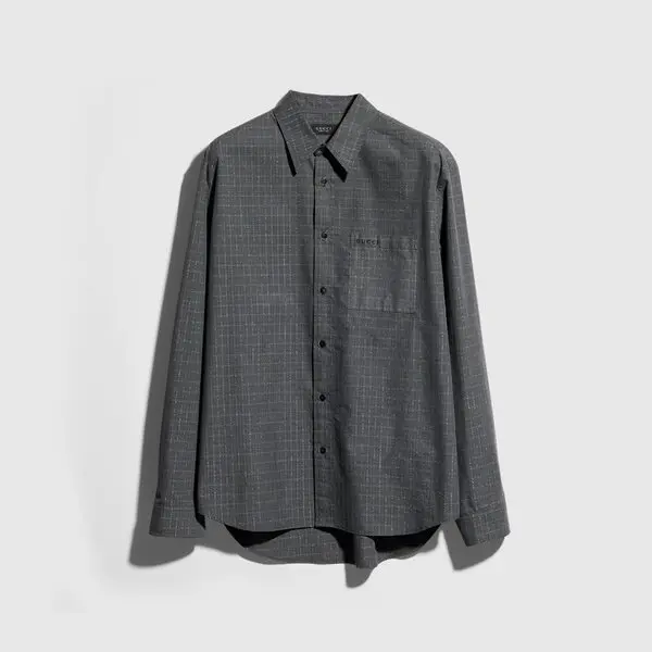 Gucci Check Cotton Lamé Shirt With Embroidery - Grey