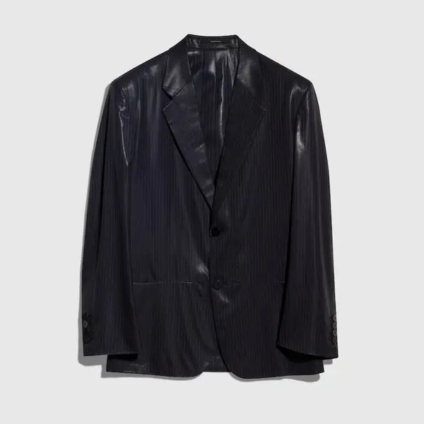 Gucci Pinstripe Chintzed Wool Blend Jacket