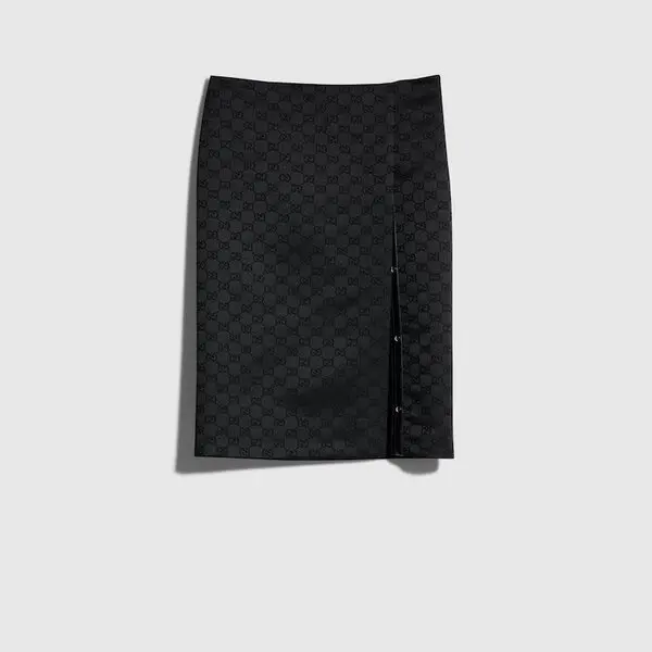 Gucci Gg Viscose Jacquard Midi Skirt With Leather Trim