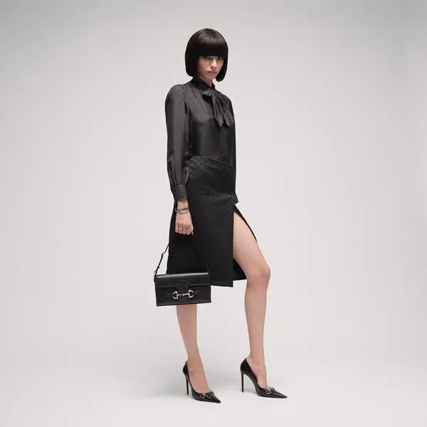 Gucci Gg Viscose Jacquard Midi Skirt With Leather Trim