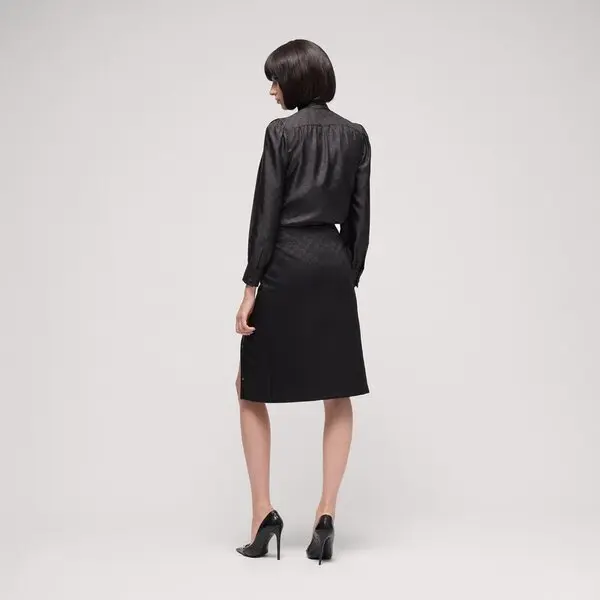 Gucci Gg Viscose Jacquard Midi Skirt With Leather Trim