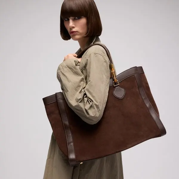 Gucci Bamboo Tote Large Bag Suede