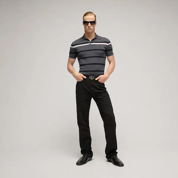 Gucci Striped Wool Polo Shirt With Embroidery