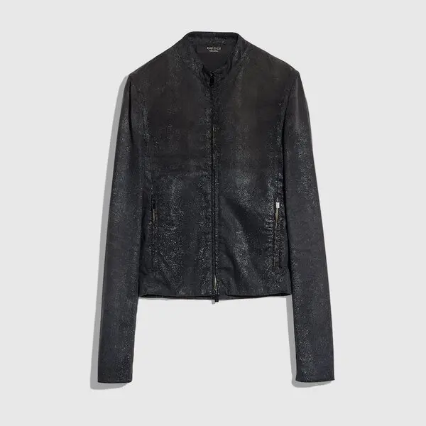 Gucci Cotton Viscose Jacket With Python Effect - Black