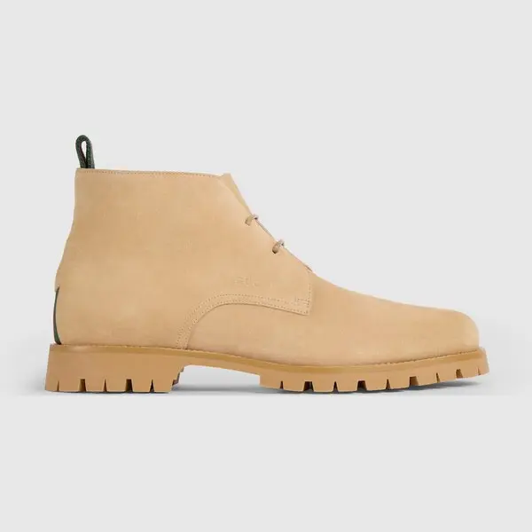 Gucci Lace-up Ankle Boot With Web Suede - Beige