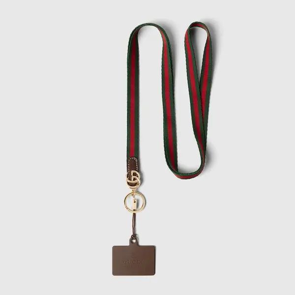 Gucci Lanyard Phone Holder With Web Nylon - Green