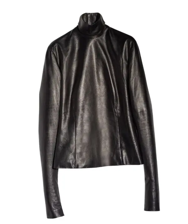 Gucci Soft Nappa Leather Turtleneck Top - Black