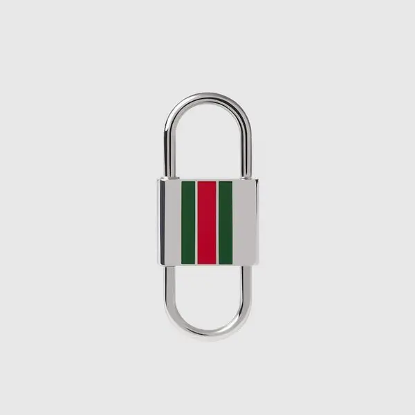 Gucci Padlock Keychain With Web Enamel - Silver