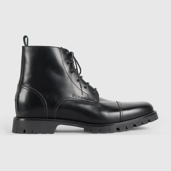 Gucci Lace-up Ankle Boot With Web Leather - Black