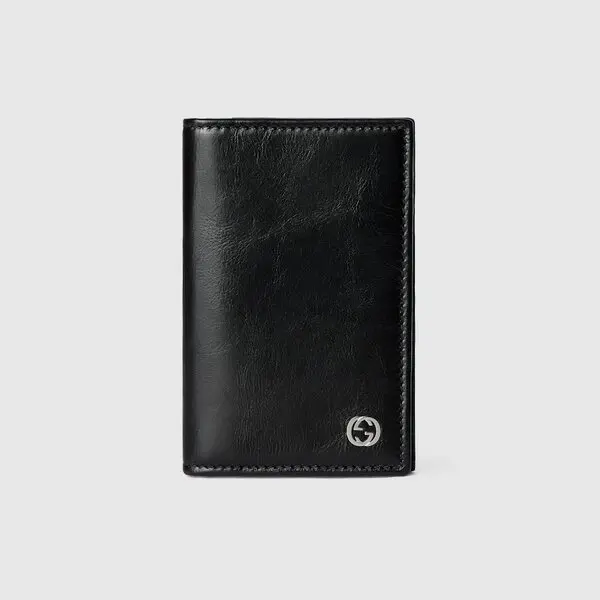 Gucci Card Case Wallet With Interlocking G Leather - Black