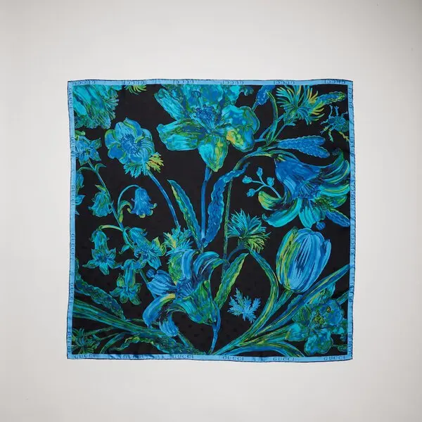 Gucci Floral Double G Silk Twill Carr - Blue