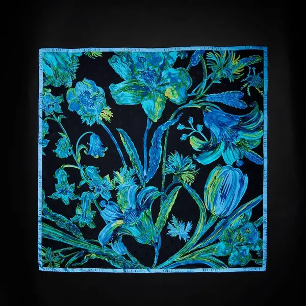 Gucci Floral Double G Silk Twill Carr - Blue